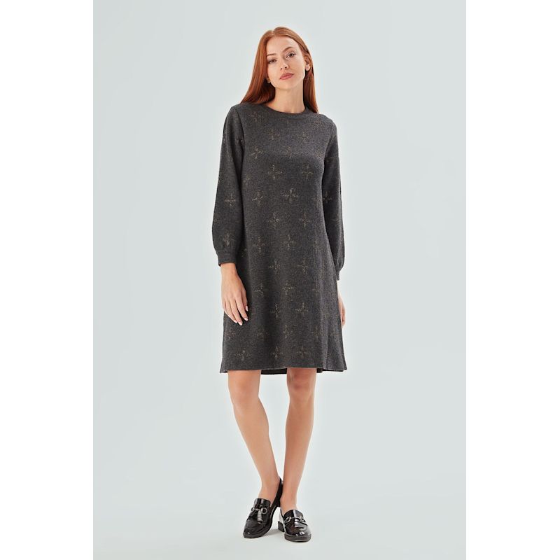 Lucia Subtle Lurex Jacquard Pattern Knit Dress - Anthracite Melange ...