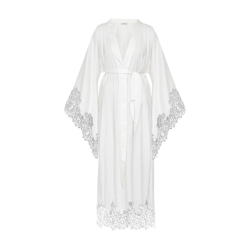 Lace Detailed Maxi Robe - White | Avenue 8 | Wolf & Badger