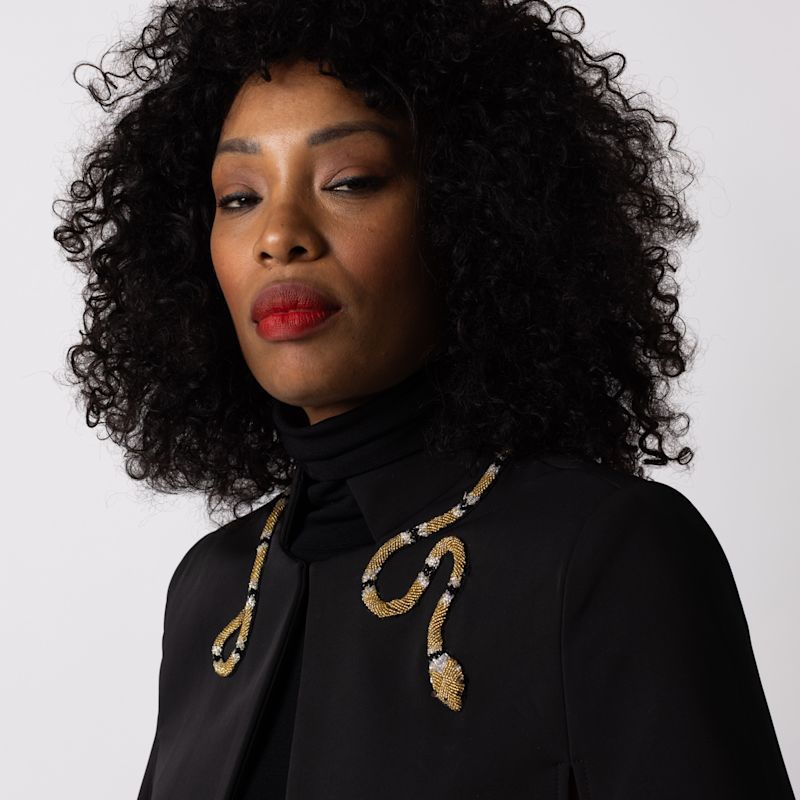 Laines Couture Tailored Cape With Embellished Black & Gold Wrap Around ...