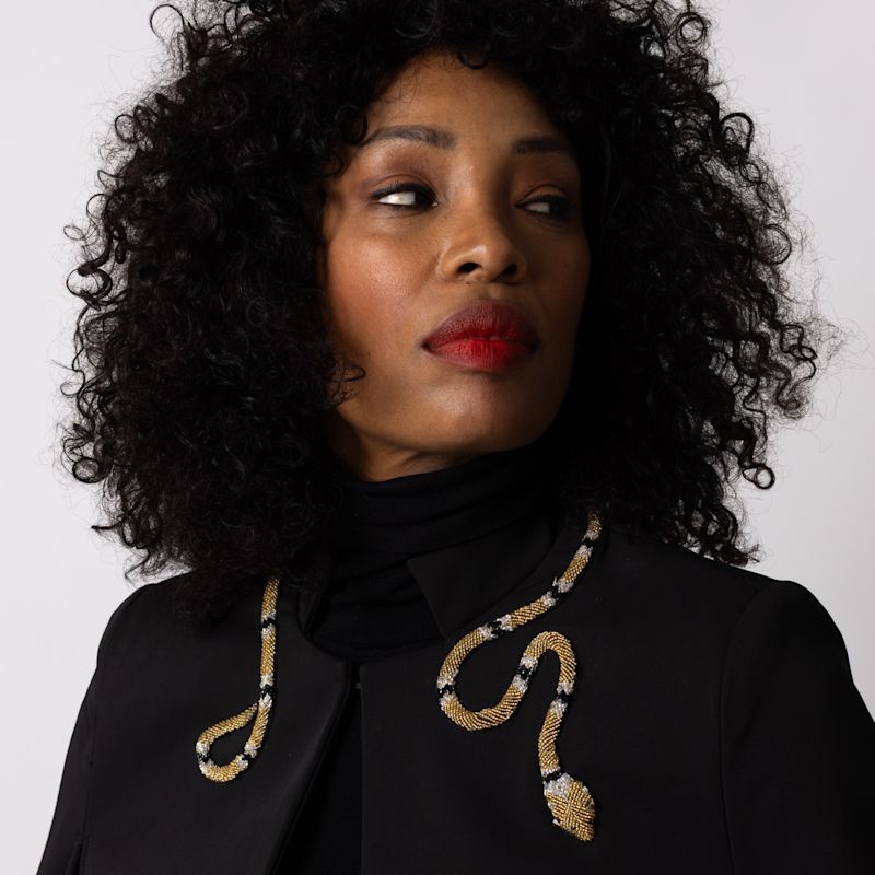 Laines Couture Tailored Cape With Embellished Black & Gold Wrap Around ...