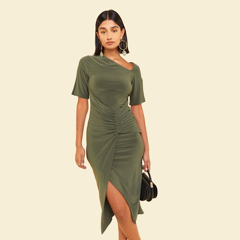 Latica Midi Dress In Cypress Green | Celestine & Mae | Wolf & Badger