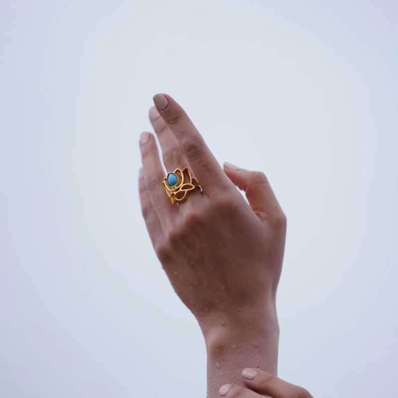 Layla Blue Lotus Gold Plated Chunky Ring | Meraki by Rashmi Bajaj ...