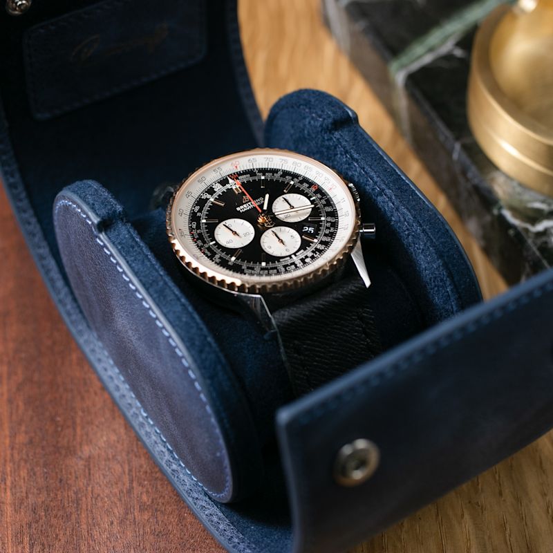 Leather Travel Watch Case - Blue - Single Watch Roll | Roarcraft | Wolf ...