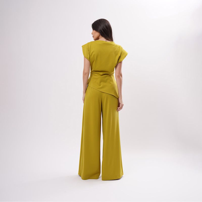 Lime Set With Structured Shoulder Top And Palazzo Pants | BLUZAT | Wolf & Badger