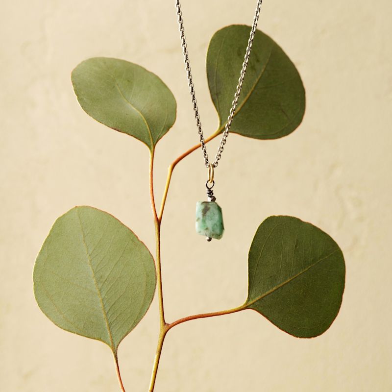 Little Green - Raw Emerald Chunk Necklace In Sterling Silver ...