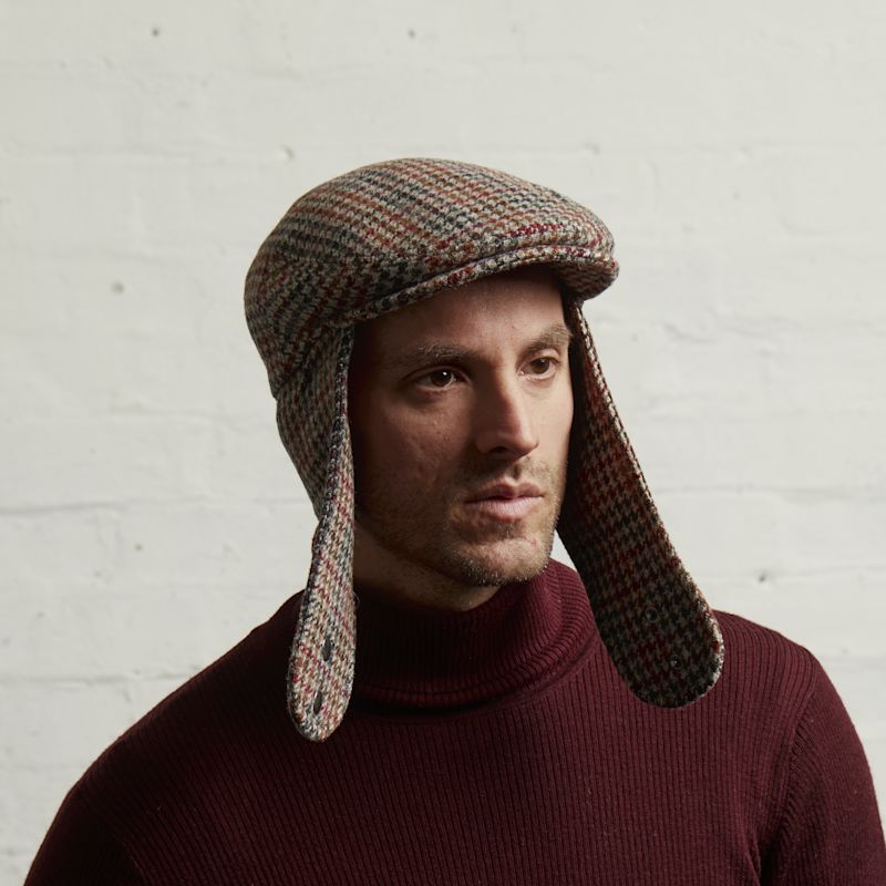 Logan Saddle Tweed Wool Checks Italian Cap With Earflaps Trapper ...