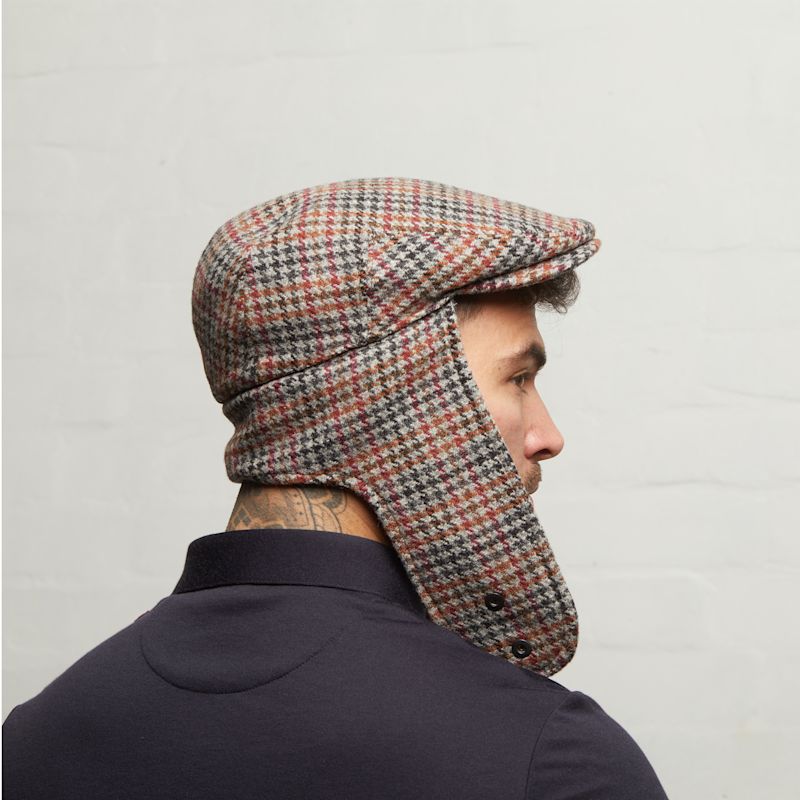 Logan Saddle Tweed Wool Checks Italian Cap With Earflaps Trapper ...