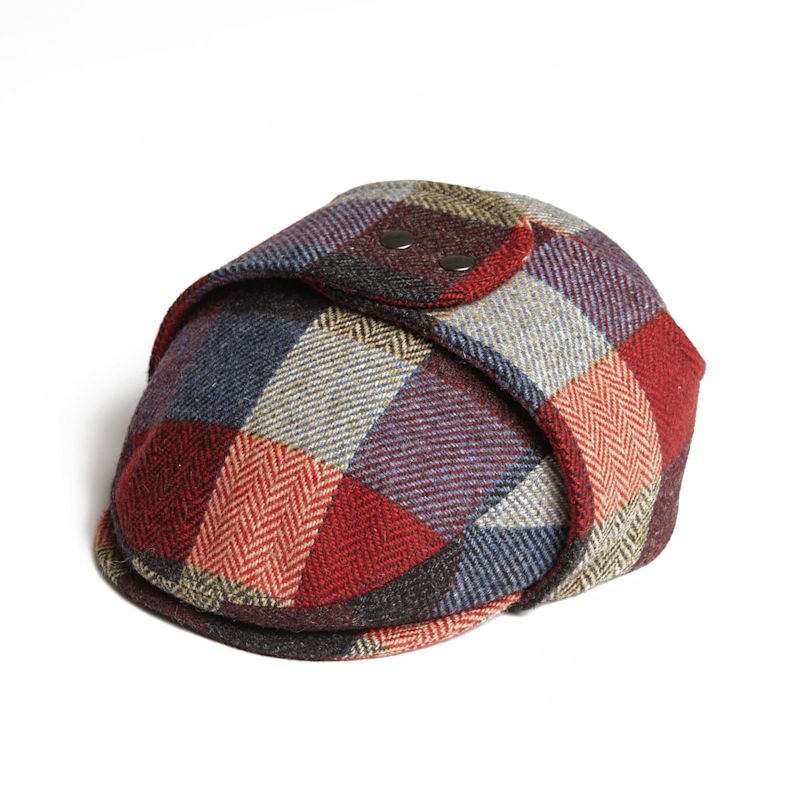 Logan Sunset Orange Wool Tweed Checks Italian Cap With Earflaps Trapper ...