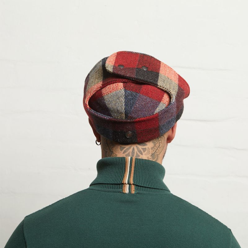 Logan Sunset Orange Wool Tweed Checks Italian Cap With Earflaps Trapper ...