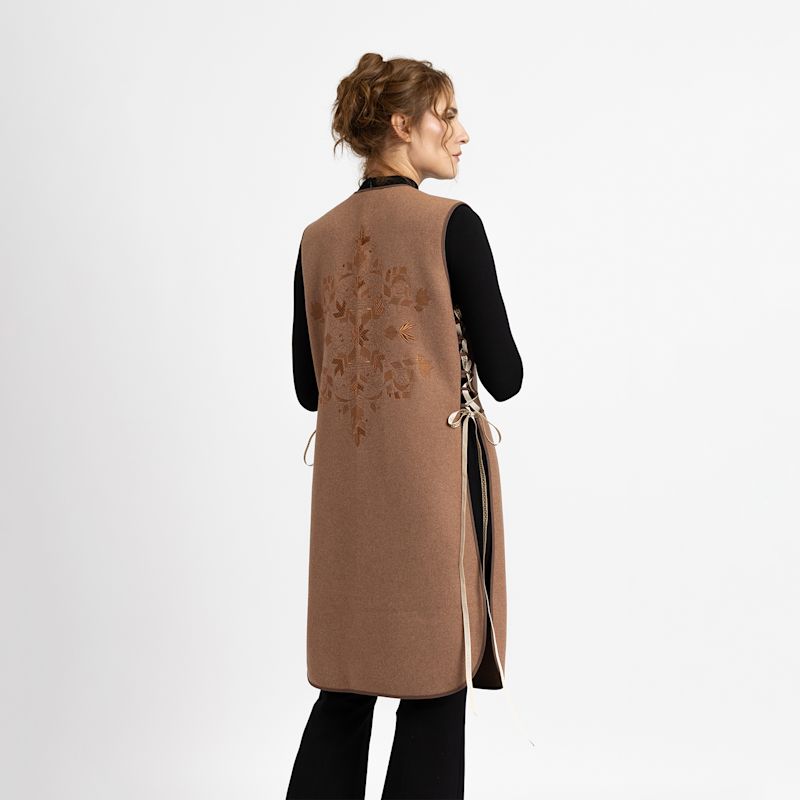 Long Camel Wool Vest With Copper Tree Of Life Embroidery | IZABELA ...