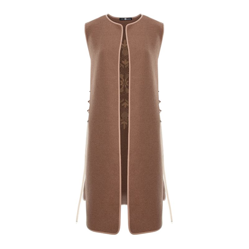Long Camel Wool Vest With Copper Tree Of Life Embroidery | IZABELA ...