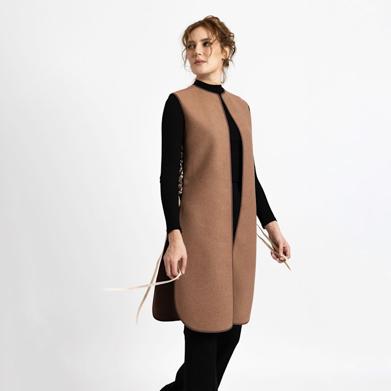 Long Camel Wool Vest With Copper Tree Of Life Embroidery | IZABELA ...