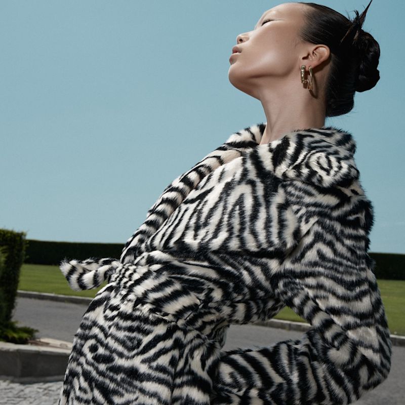 Long Faux Fur Coat In Zebra Print | LITA COUTURE | Wolf & Badger