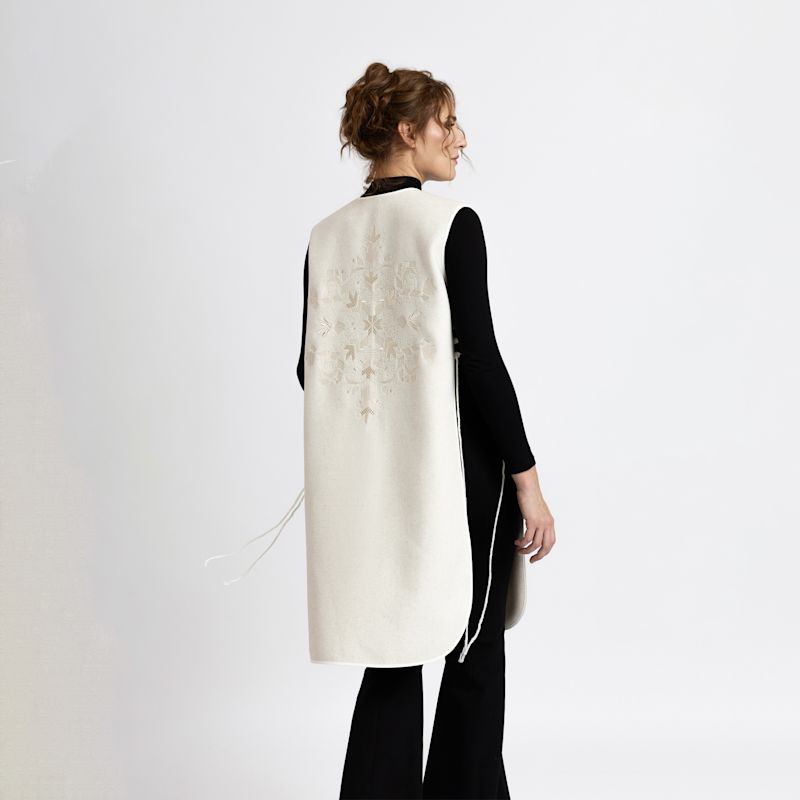 Long White Wool Vest With Ivory Tree Of Life Embroidery | IZABELA ...