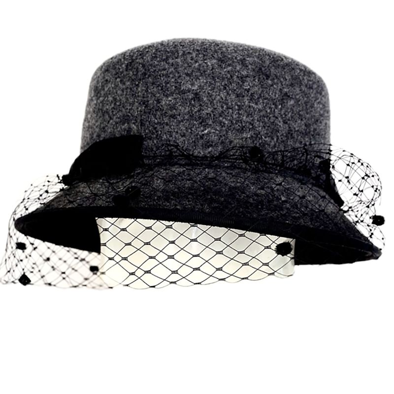 Lucille Veiled Bucket Hat In Greige Wool | Misa Harada Millinery | Wolf ...