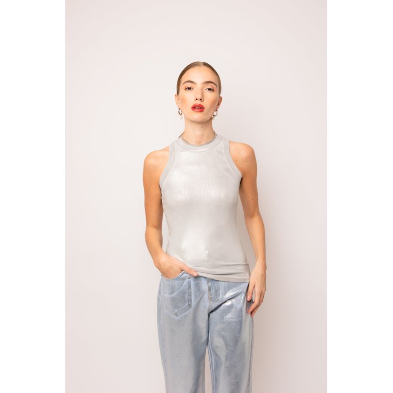 Lulu Silver Metallic Racer Top | AMY LYNN | Wolf & Badger