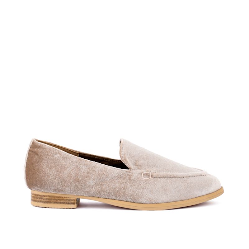 Luxe-Lap Taupe Velvet Handcrafted Loafers By Rag & Co | Rag & Co ...