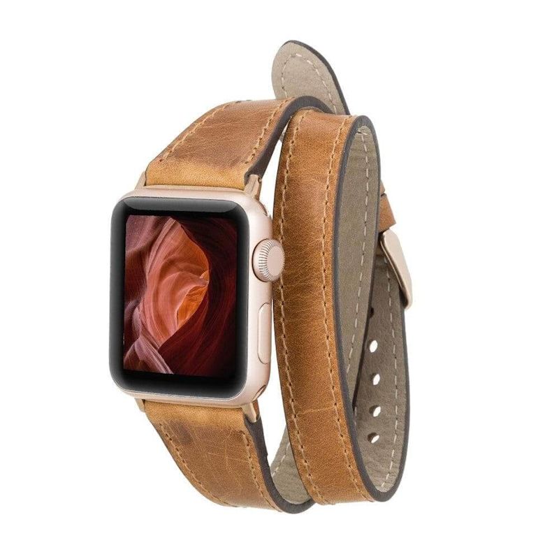 Luxury Double Wrap Vegetal Brown Leather Apple Watch Band - San Diego ...