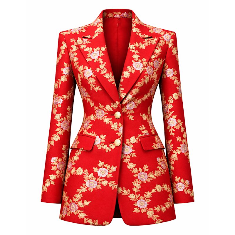 Luxury Handcrafted Tailored Brocade Silk Blazer In Red | Richa Sharma ...