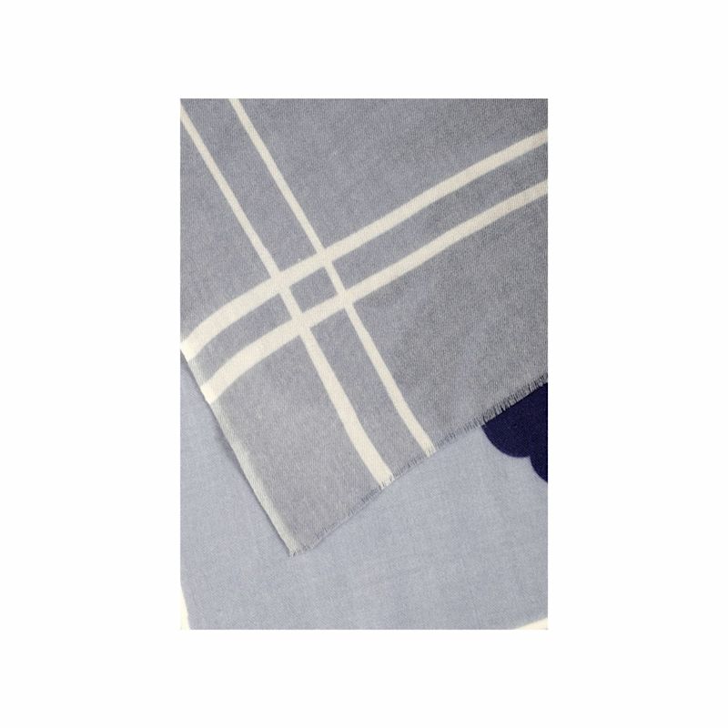 Luxury Wool Silk Scarf – Hand-Painted Silver Grey With Deep Blue ...