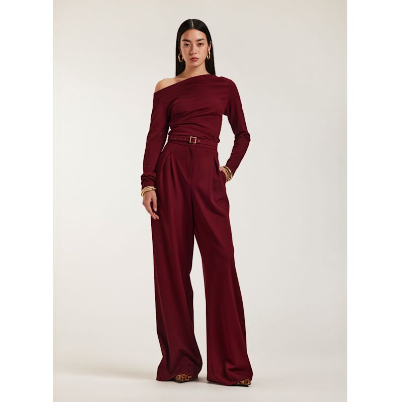 Malbec Set Viscose Burgundy Red Elegant Work-To-Evening Long Sleeve Top ...