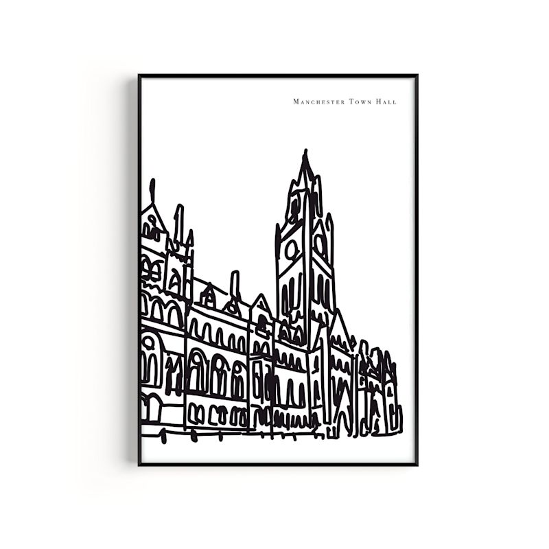 Manchester Town Hall Art Print - A3 | Natalie Cass Art | Wolf & Badger