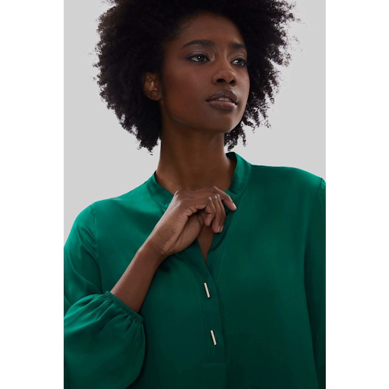 Mandarin Collar Satin Blouse Green | James Lakeland | Wolf & Badger