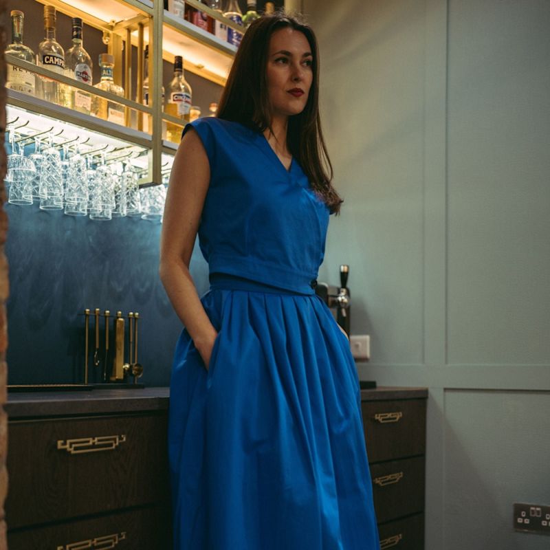 Anna Full-Length Cornflower Blue Pleated Cotton Skirt | Beira | Wolf ...