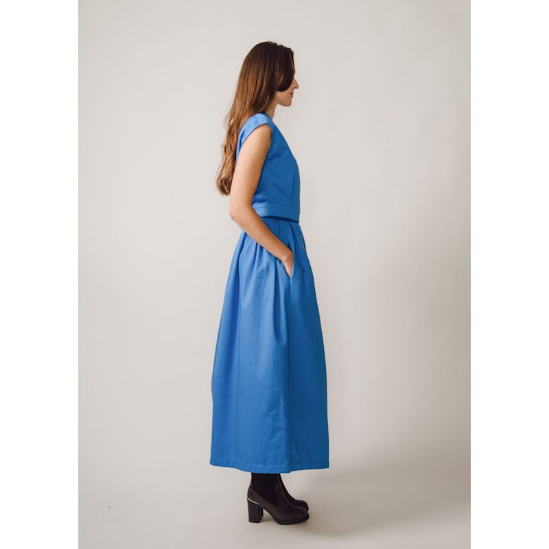 Anna Full-Length Cornflower Blue Pleated Cotton Skirt | Beira | Wolf ...