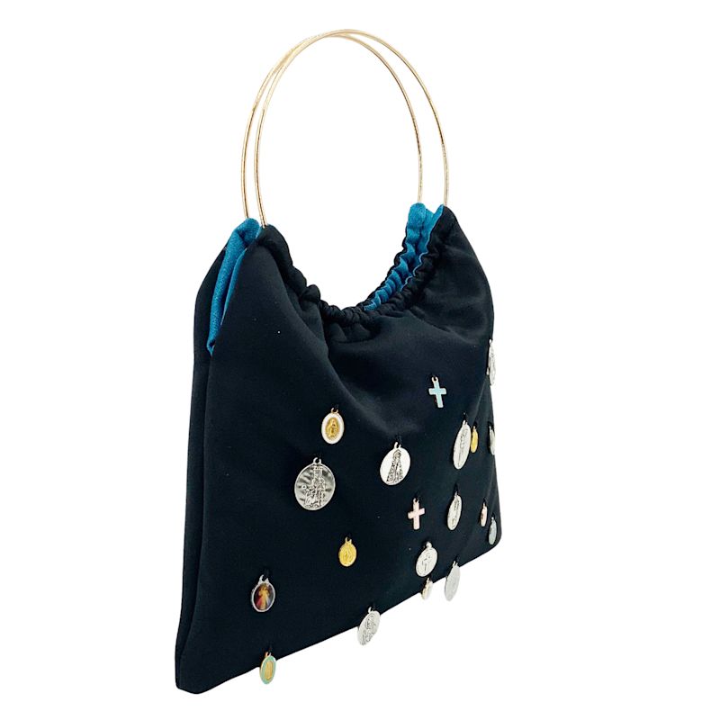 Mary Top Handle Bag With Medals - Black & Blue | HILO DE MAR | Wolf ...