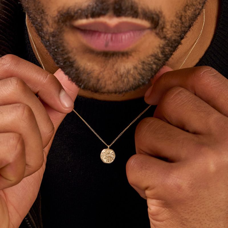 Men's Solid Yellow Gold St. Michael Tiny Talisman Necklace | Dower ...
