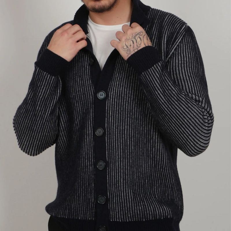 Men’S Striped Rib Knit Cardigan – Premium Italian Yarn | Nuvv ...