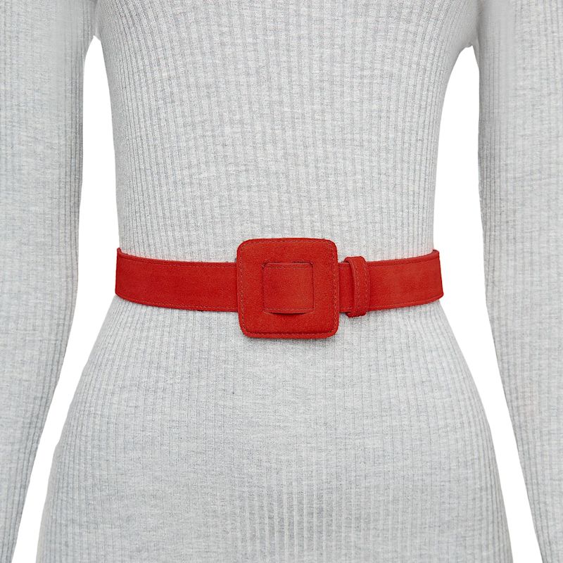 Mini Square Suede Buckle Belt - Red | BeltBe | Wolf & Badger