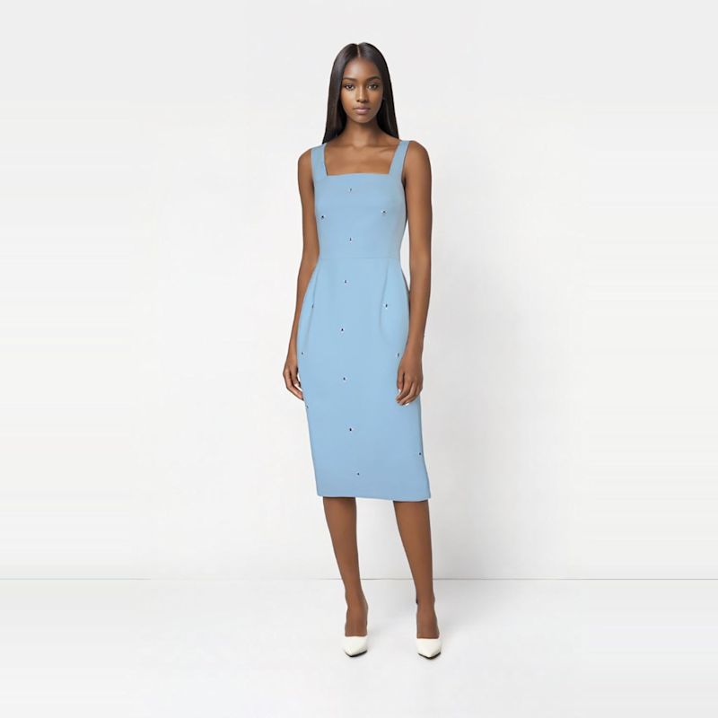 Miu Crystal Hand-Embellished Pencil Midi Dress – Blue | 2KStyle | Wolf ...