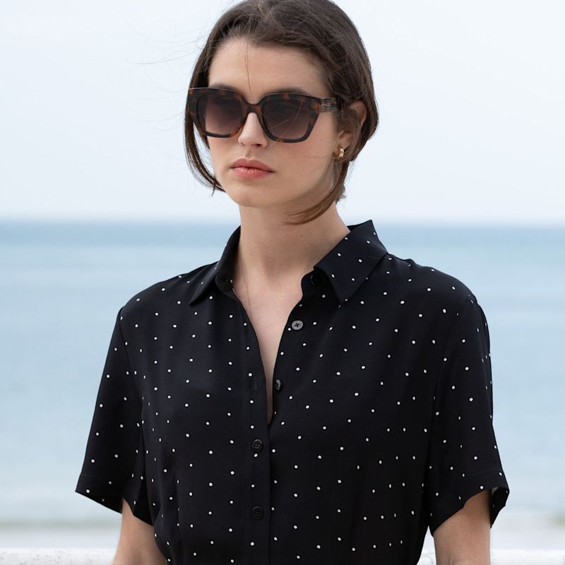 Monaco Silk Dress Black With Dots | BEL CASHMERE | Wolf & Badger