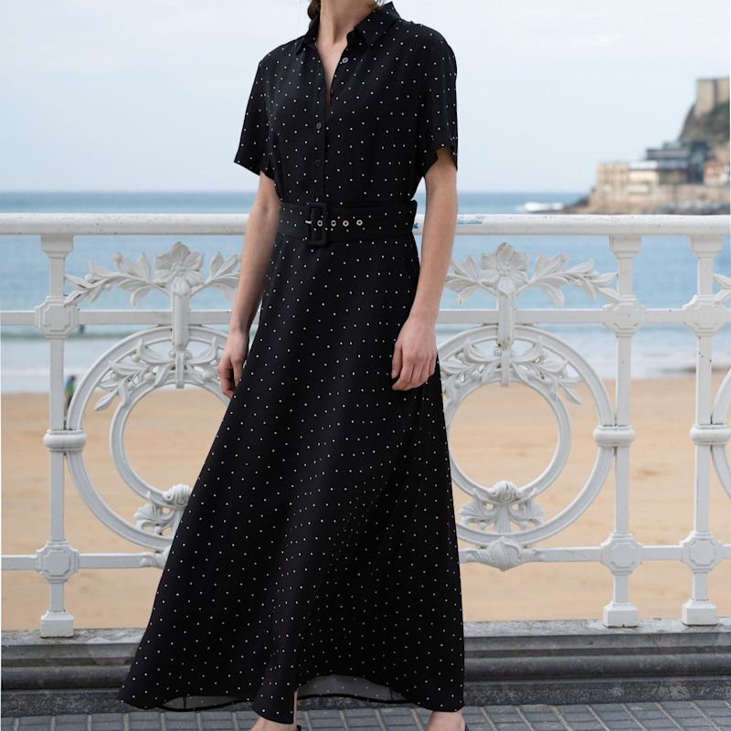 Monaco Silk Dress Black With Dots | BEL CASHMERE | Wolf & Badger