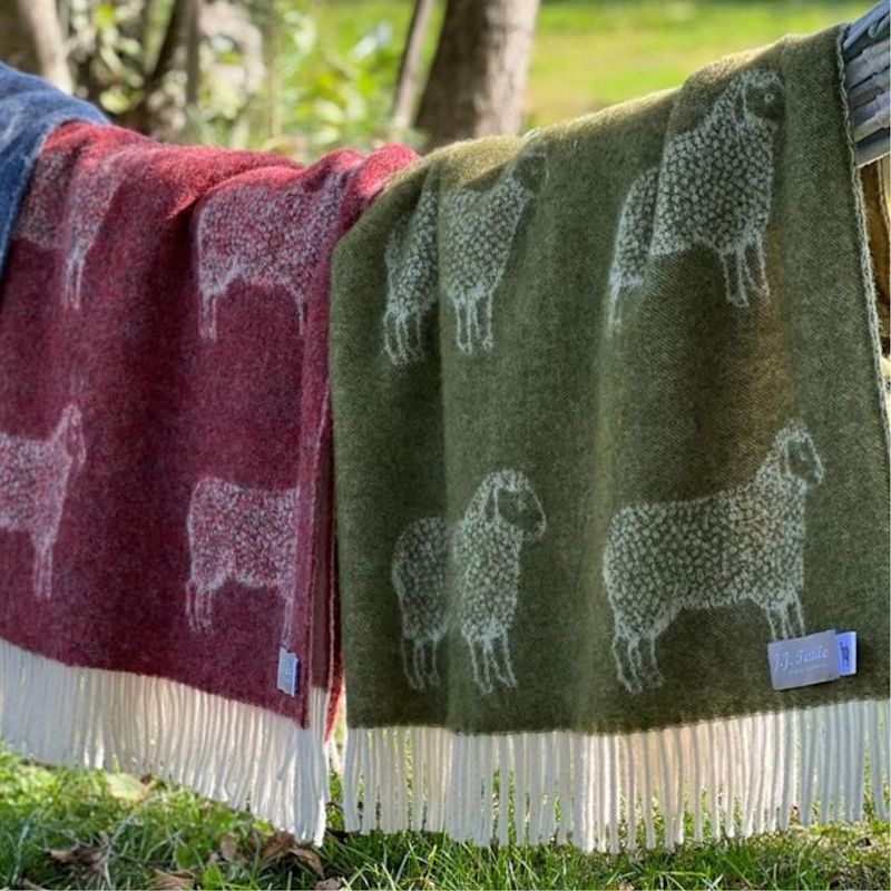 Moss Green Sheep Wool Throw | J.J.Textile | Wolf & Badger