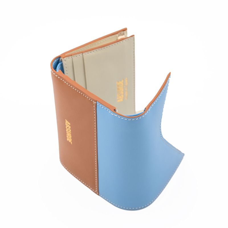 Mountain Blue And Brown Leather Trifold Wallet | ABSURDE | Wolf & Badger