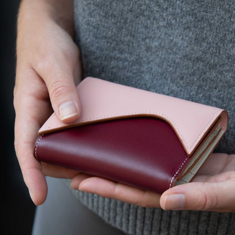 Mountain Pink And Burgundy Leather Trifold Wallet | ABSURDE | Wolf & Badger