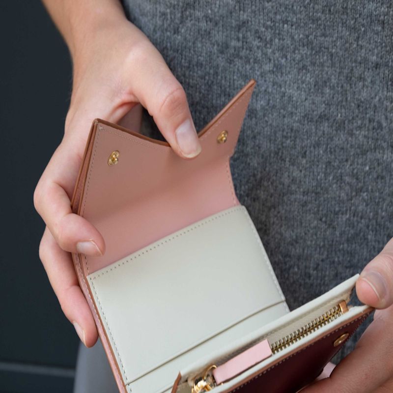 Mountain Pink And Burgundy Leather Trifold Wallet | ABSURDE | Wolf & Badger