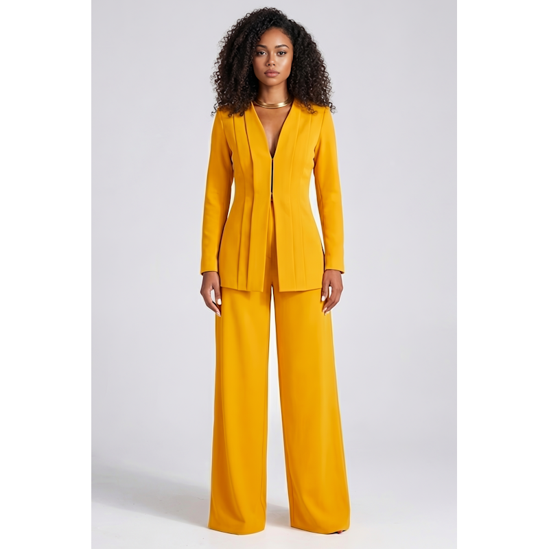 Women's Pleated Stretch Blazer — Mustard Gold Yellow | Layo G | Wolf ...