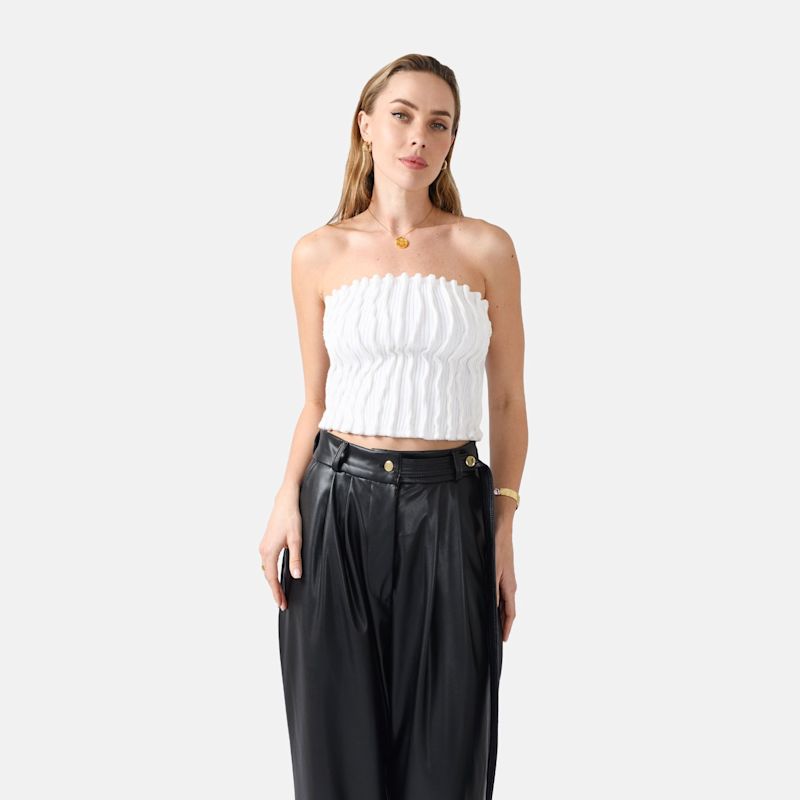 White Rib Knit Tube Top – Strapless With Pleats | Kargede | Wolf & Badger