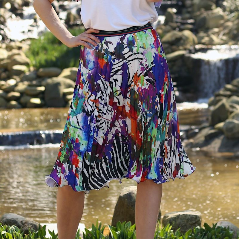 Multi-Color Digital Print Pleated Skirt With Wavy Hem | Lalipop Design ...