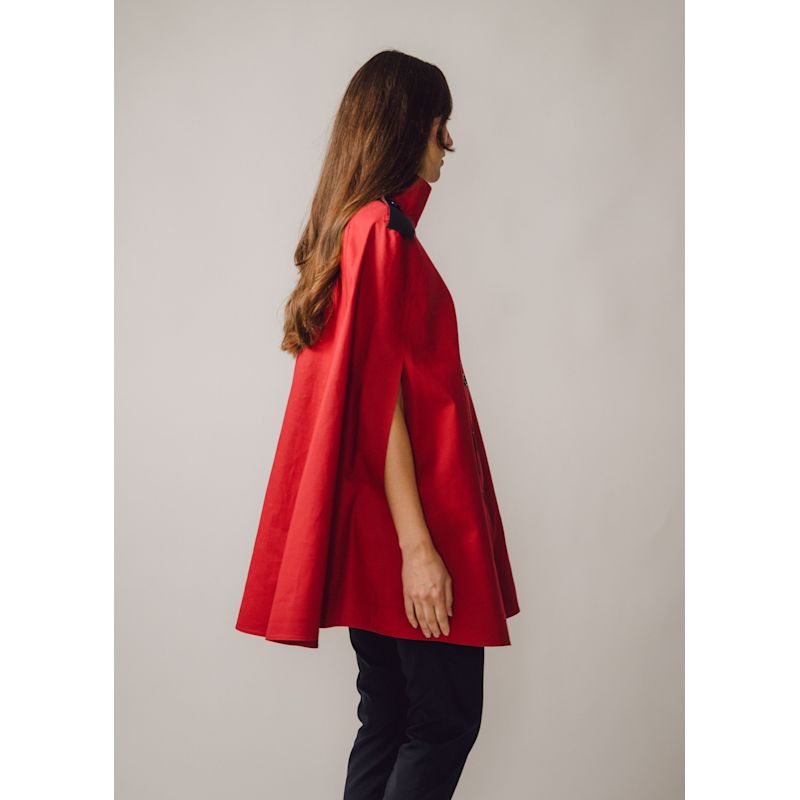 Nadia Ruby Waterproof Cape With Navy Contrast | Beira | Wolf & Badger