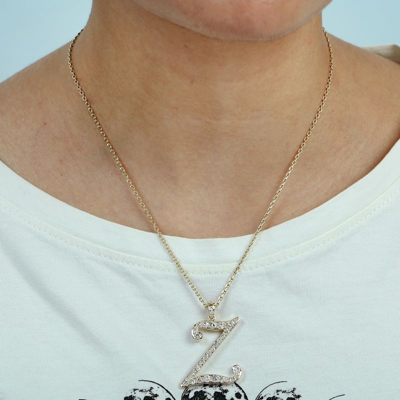 Natural Diamond "Z" Initial Alphabet Pendant In Yellow Gold | Artisan ...