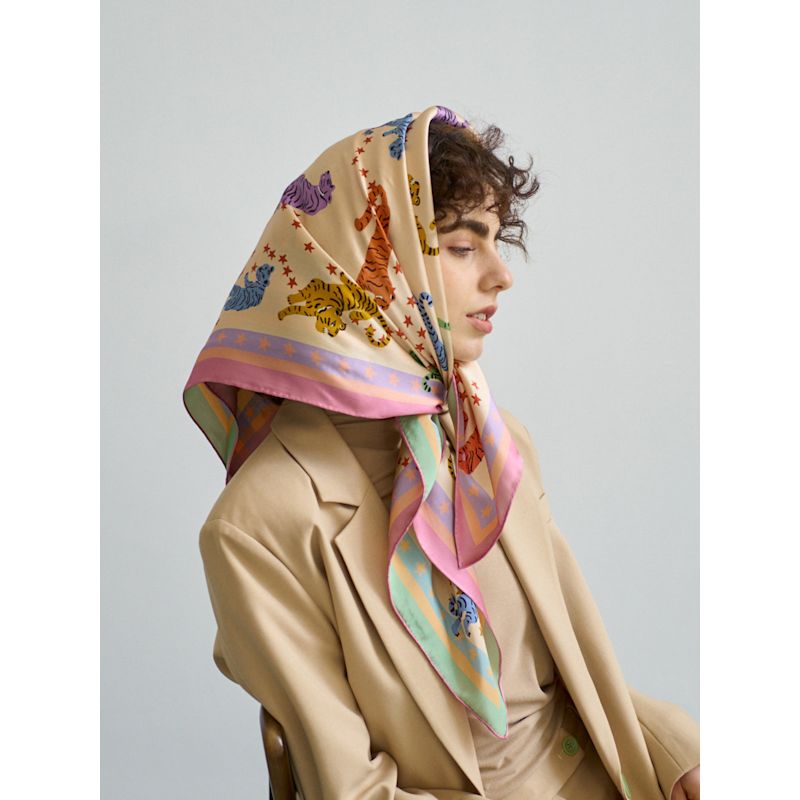 "Neon Tigers" Large Silk Scarf | Lost Pattern NYC | Wolf & Badger