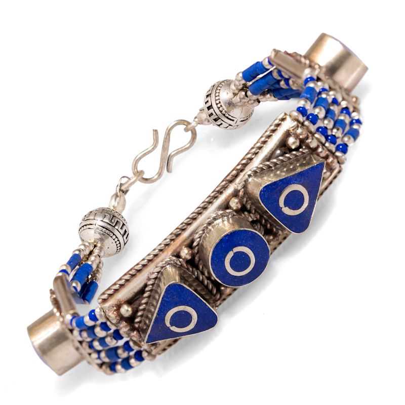 Nepal Design Lapis Lazuli & Silver Bohemian Bracelet - Blue | Ebru ...