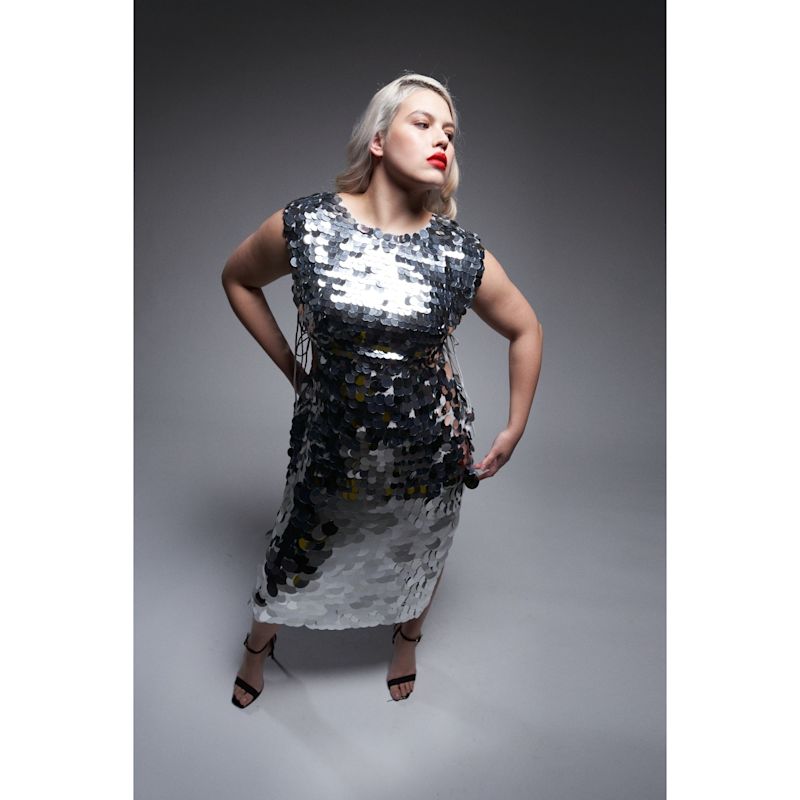 Nova Dress In Silver Disc Sequins | RaeVynn | Wolf & Badger