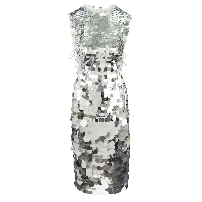 Nova Dress In Silver Disc Sequins | RaeVynn | Wolf & Badger
