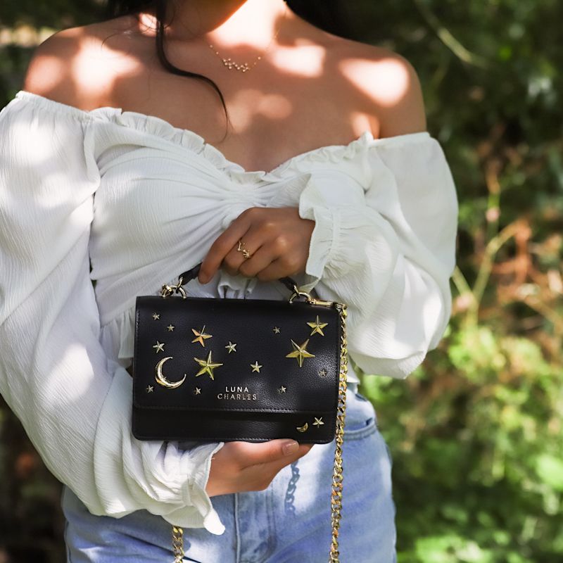 Nova Star Studded Handbag - Black & Gold | LUNA CHARLES | Wolf & Badger